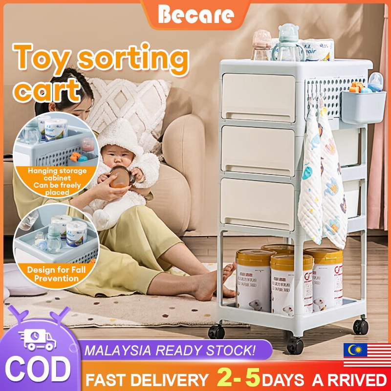 Multipurpose Storage Rack Baby Storage Trolley With Wheels 2/3/4 Tier ...