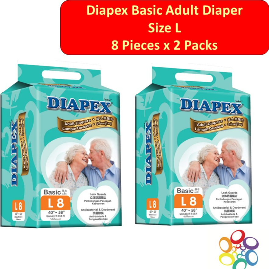 Diapex Basic Adult Diaper Size L(8pcs x 2pks) | Shopee Malaysia