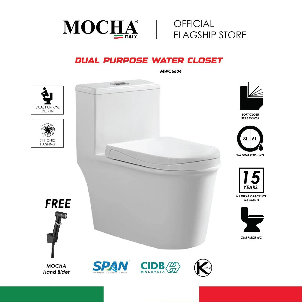 Mocha Water Closet S Trap One Piece WC Toilet Bowl MWC6604 jamban ...
