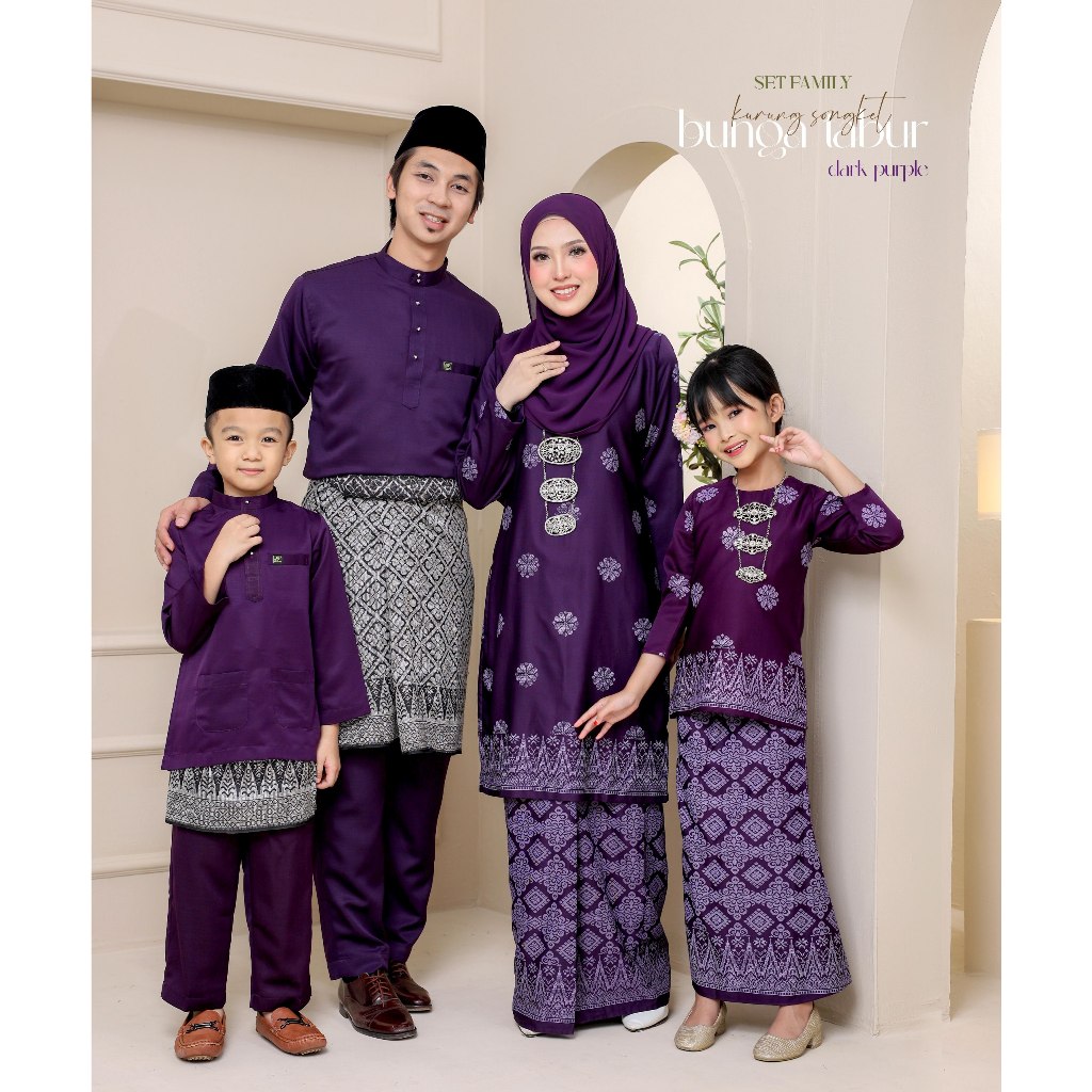 Sedondon Baju Kurung Moden Songket Dark Purple Plus Size Bunga Tabur ...