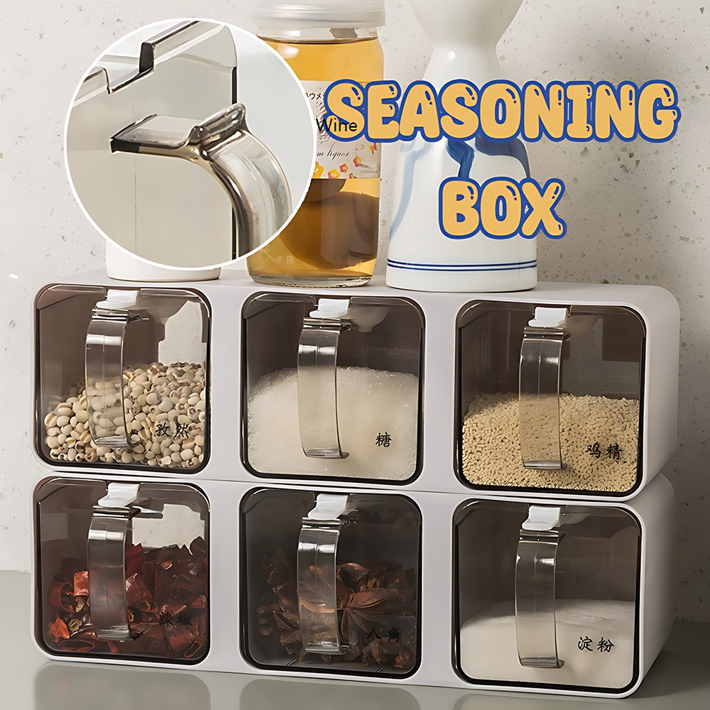 Kitchen Seasoning Box Set Spice Jar Punch Wall Mount Transparent Handle ...