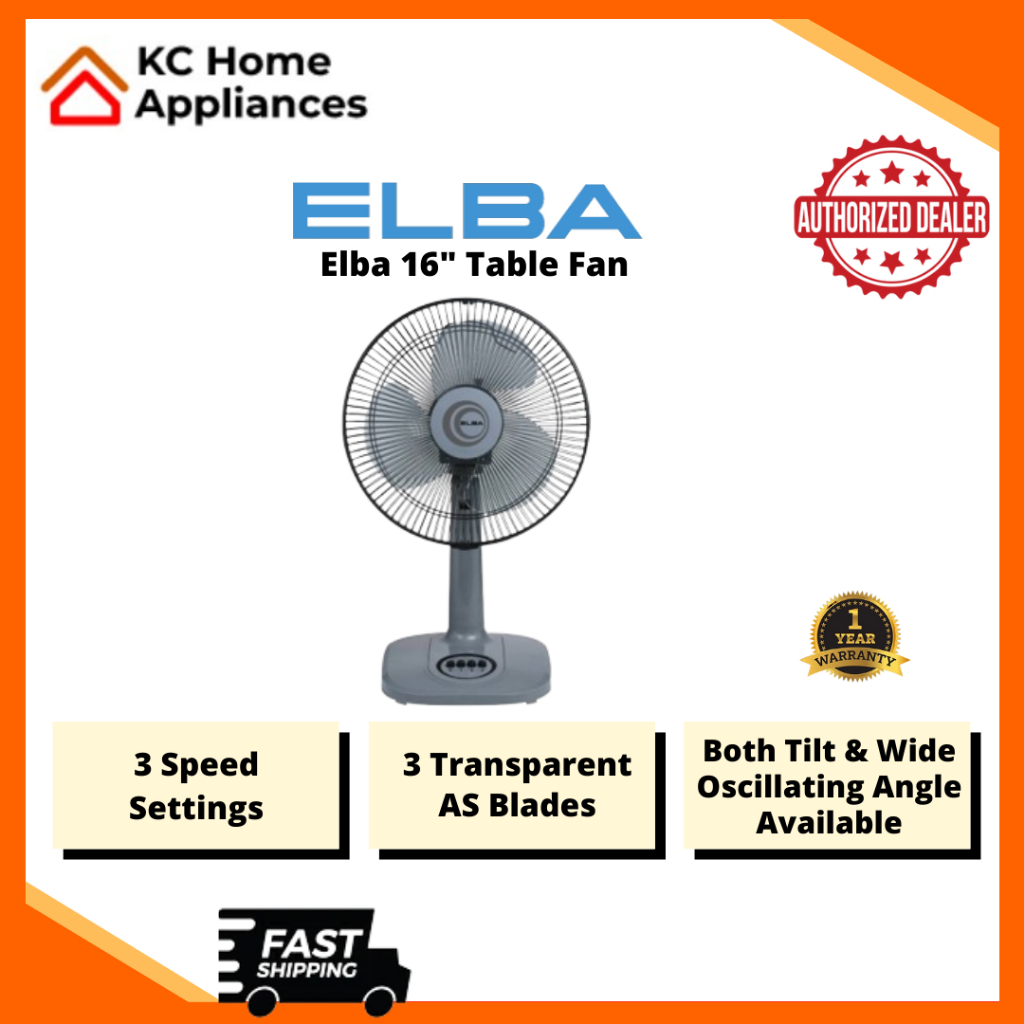Elba 16" Table Fan | 50W | 3 Speed | Thermal Safety Fuse | Wide ...