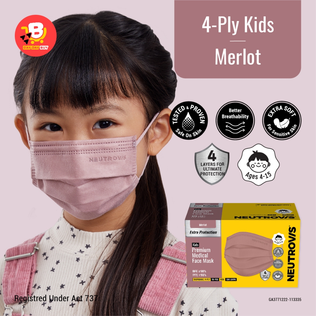 Neutrovis 4-Ply Kids Premium Medical Face Mask 50s - Merlot (KIDS ...