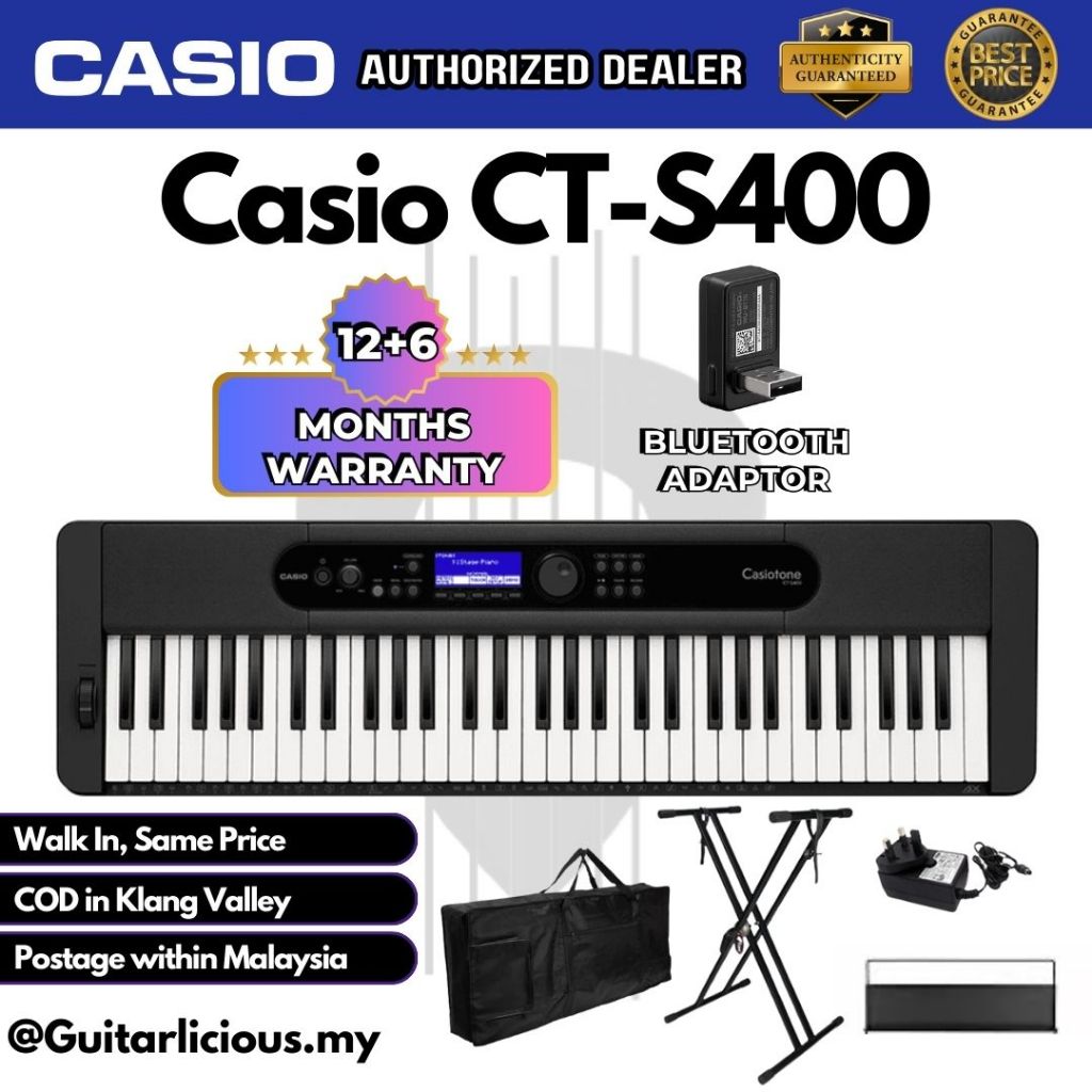 CASIO Casiotone CT-S400 61-Keys Ultra Portable Arranger Keyboard with Bluetooth Adaptor Set CTS ...