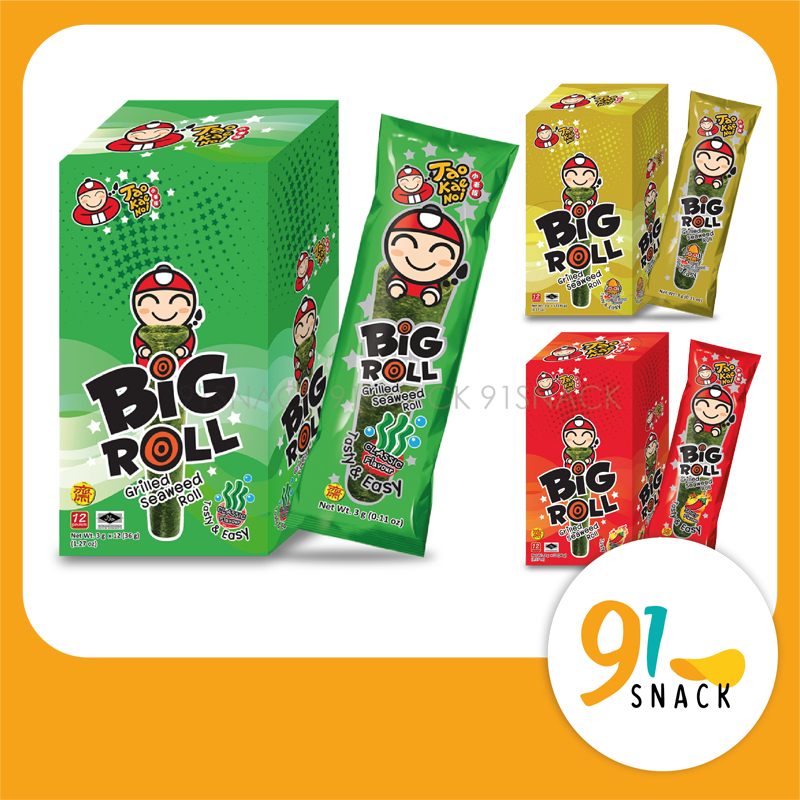 Thailand Tao Kae Noi Roasted Seaweed Roll Snek Halal 泰国老板仔香脆紫菜卷Pack of 12 (3gx12) Classic/Spicy ...