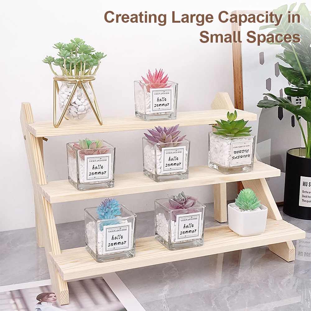 Wooden Multi-Layer Storage Display Rack Storage Rack Solid Wood Ladder ...