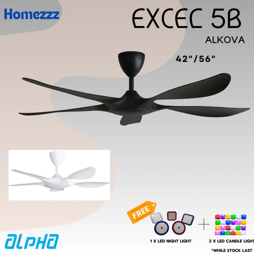 ALPHA Alkova - EXCEL V2-5B 42 Inch 56 Inch DC Motor Ceiling Fan with 5 ...