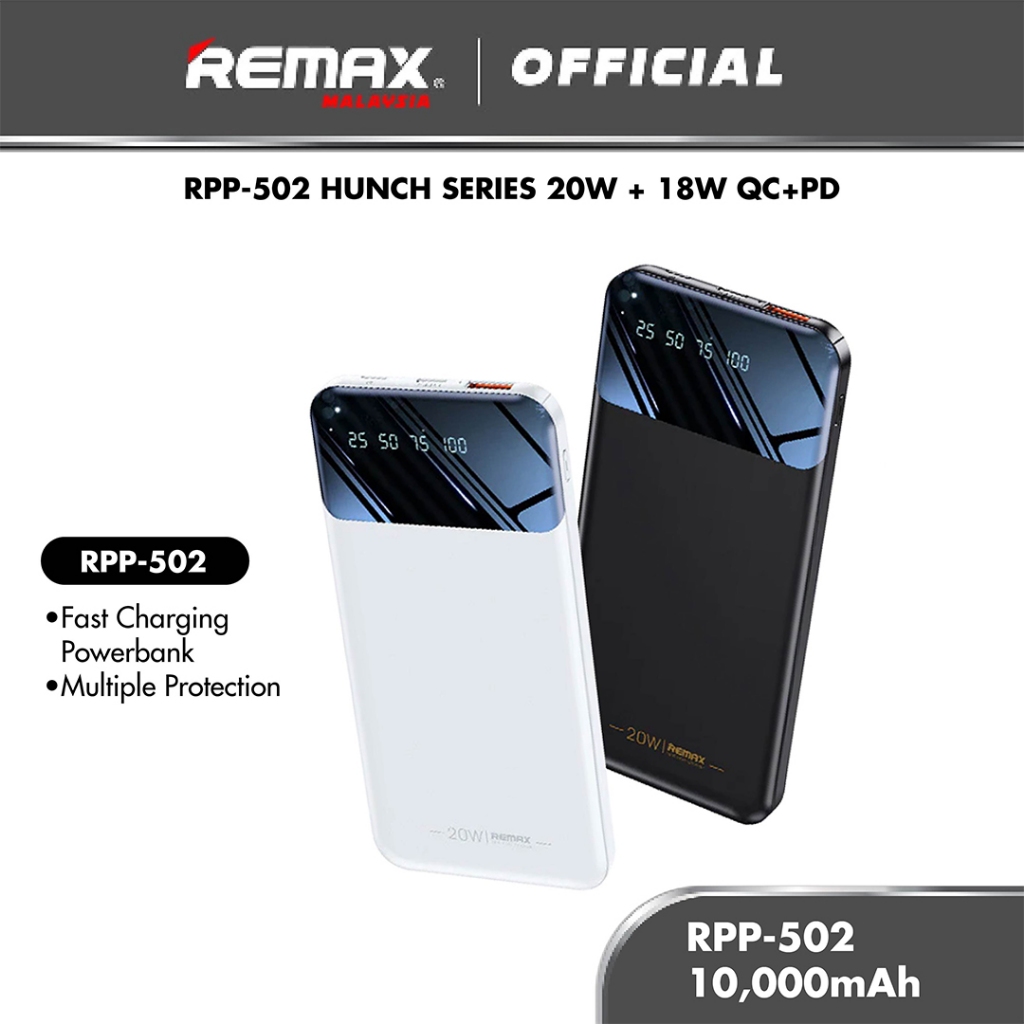 REMAX RPP-502 Hunch Series 20W+18W PD+QC Fast Charging Power Bank 10000mAh | Shopee Malaysia