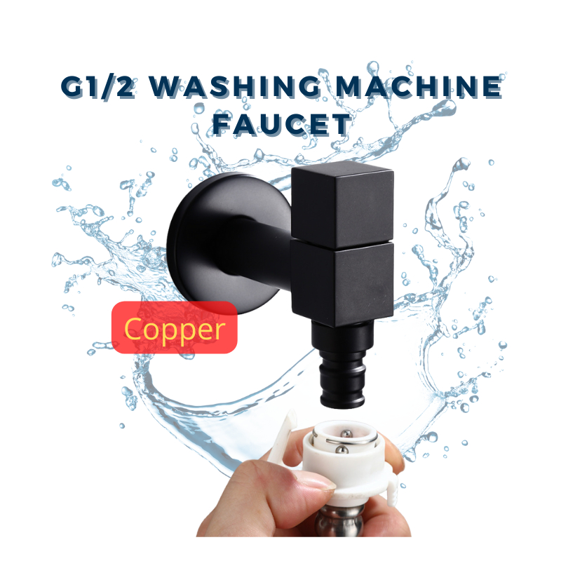 BATHKITCHZ Matte Black G1/2 Copper Washing Machine Tap Faucet Wall Bib ...