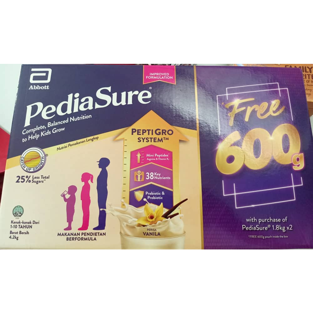 Abbott Pediasure 1-10 Tahun Vanila 4.2kg (1.8kg*2 + FREE 600g) (Expired Date Year 09/2025 ...