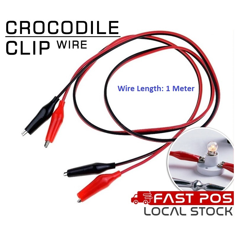 [1 Meter] Wire with Crocodile End Clip (Red+Black) Alligator Crocodile ...