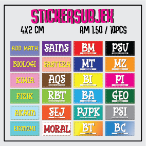 STICKER SUBJEK SEKOLAH RENDAH , AGAMA, MENENGAH SAIZ 4X2CM ( 5 PCS ...