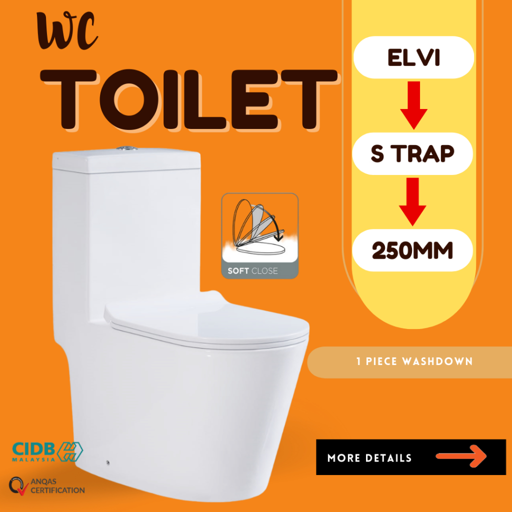 [S-TRAP] One Piece Two Piece Toilet Washdown Water Closet Jamban Duduk ...