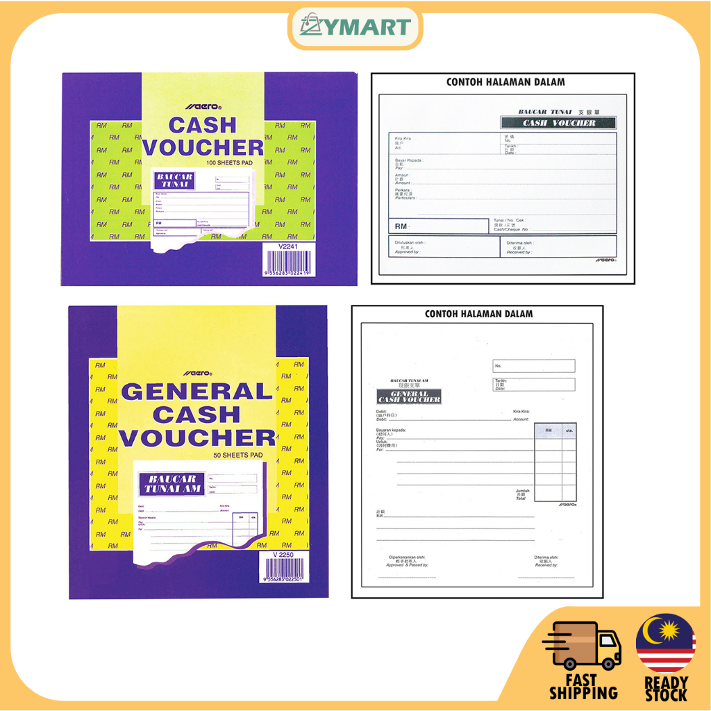 50/100 sheets Cash Voucher, General Cash Voucher, Baucar Tunai (1 Ply ...