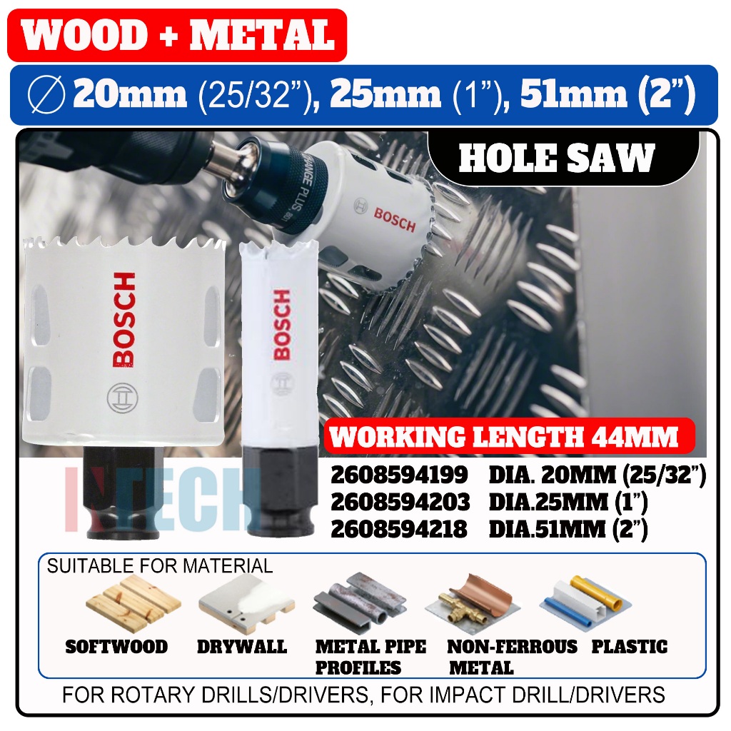 BOSCH PROGRESSOR HOLESAW (WOOD & METAL)-2608594199 20MM (25/32"), 2608594203 25MM (1 ...