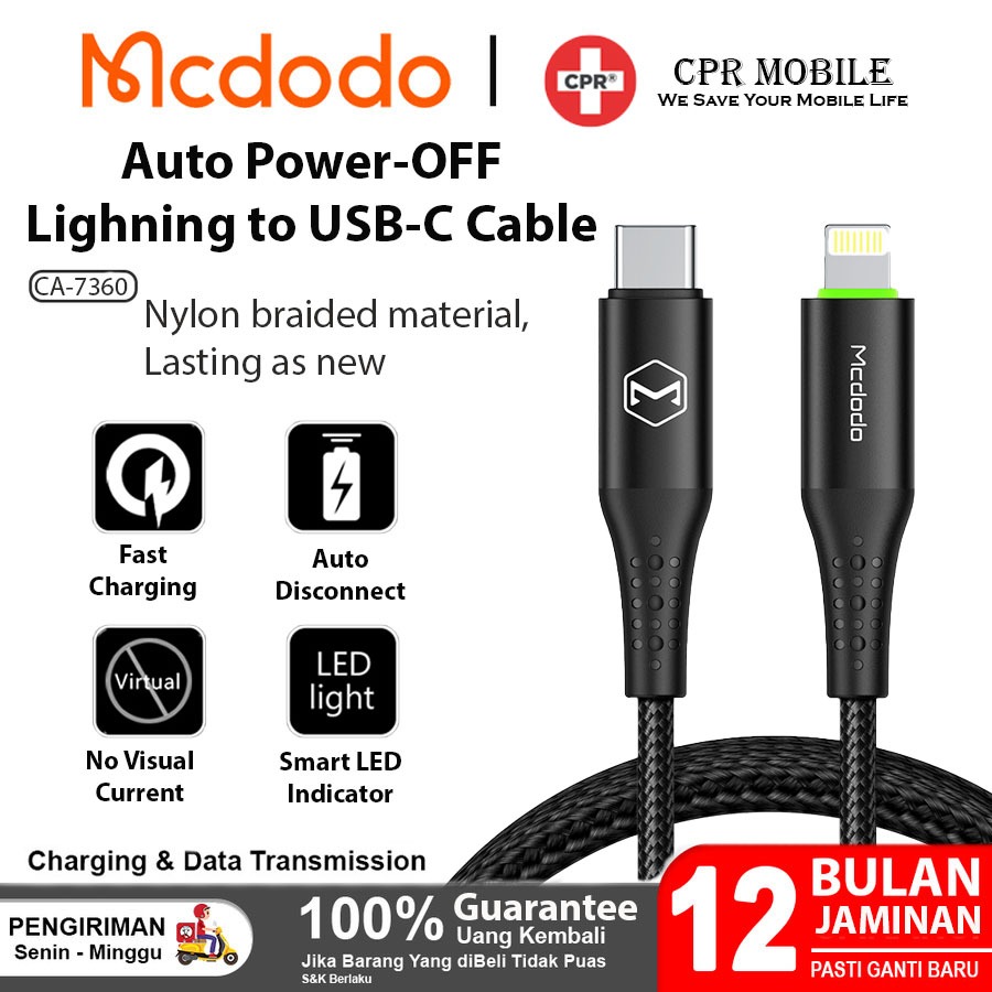 Mcdodo Auto Off PD Type-C to Light Cable 36W CA-7360 | Shopee Malaysia
