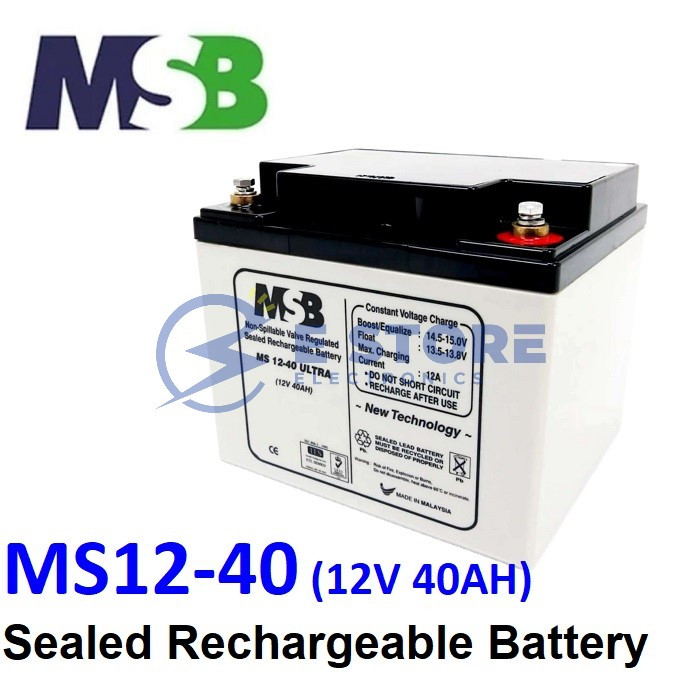 MSB 12V 40AH Rechargeable Sealed Lead Battery (MS12-40ULTRA) | Shopee ...