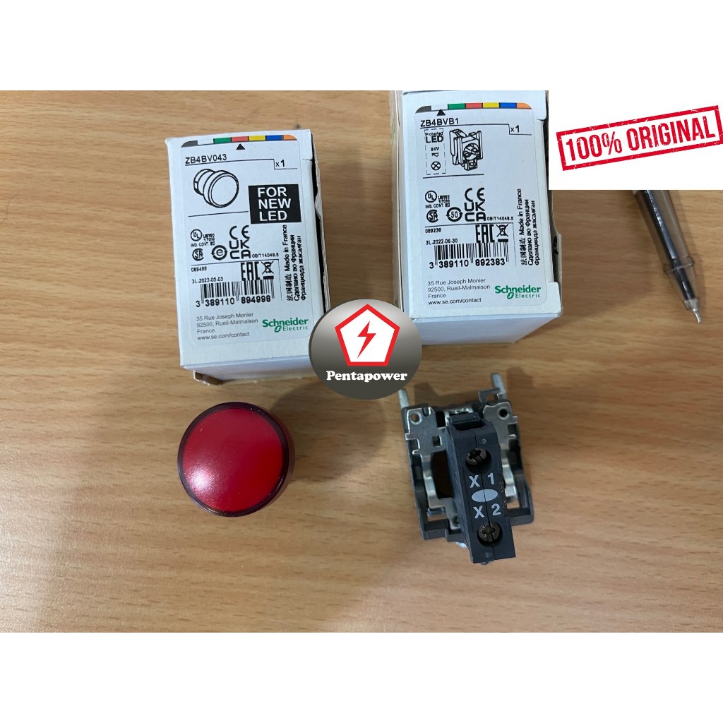 SCHNEIDER XB4BVB4 ( ZB4BV043 + ZB4BVB1 ) Red complete pilot light Ø22 ...