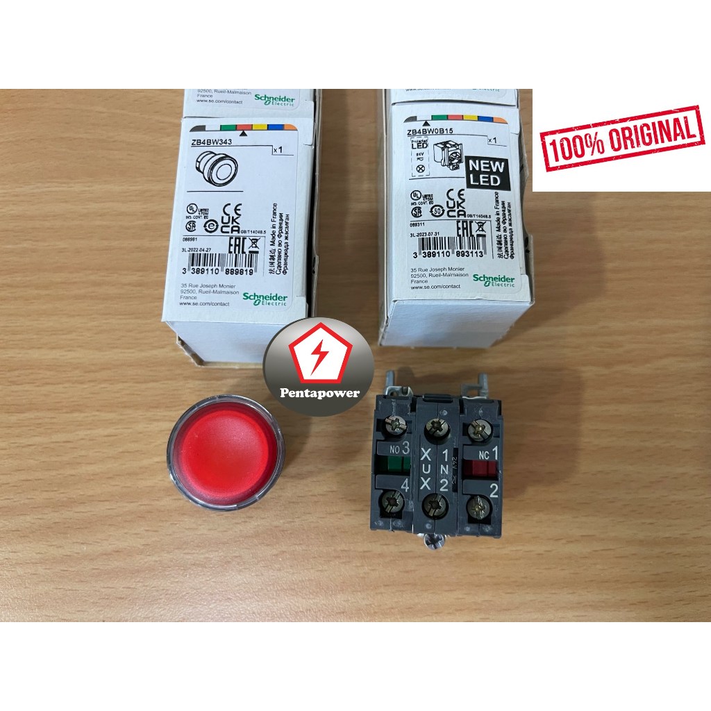 SCHNEIDER XB4BW34B5 ( ZB4BW343 + ZB4BW0B15 ) Illuminated push button ...