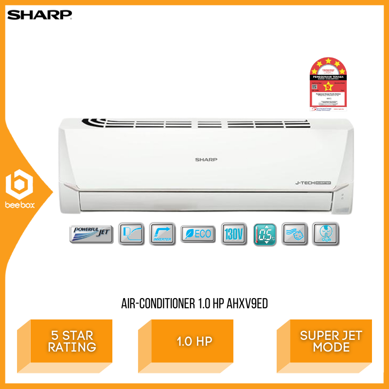 Sharp Air Conditioner J-Tech Inverter R32 1.0 HP 5 Star Rating Aircond ...