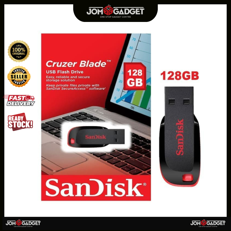 READY STOCK) !! Cruzer Blade USB FLASH DRIVE (SANDISK PENDRIVE 128 GB ...