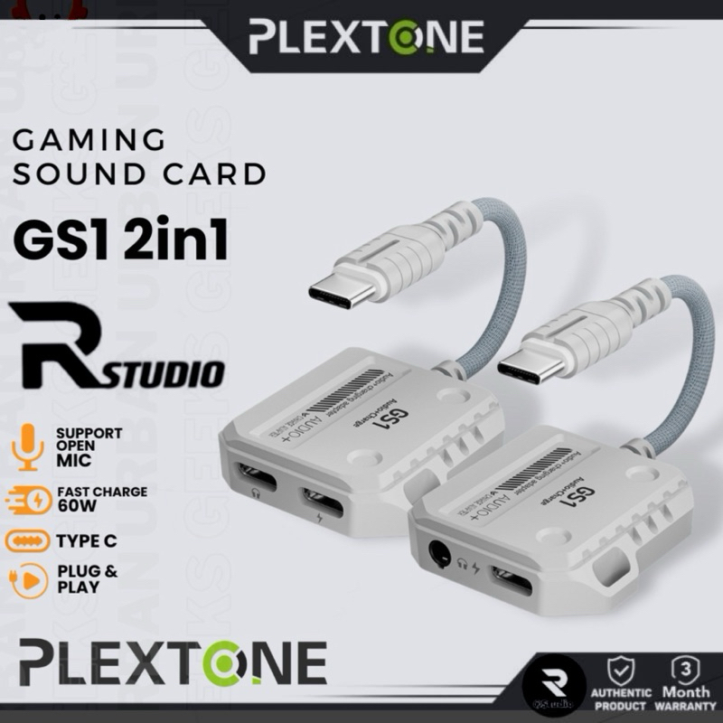 Plextone GS1 2in1 USB-C PD 60W Fast Charging Headphone Jack Adapter Type C to 3.5mm Audio and ...