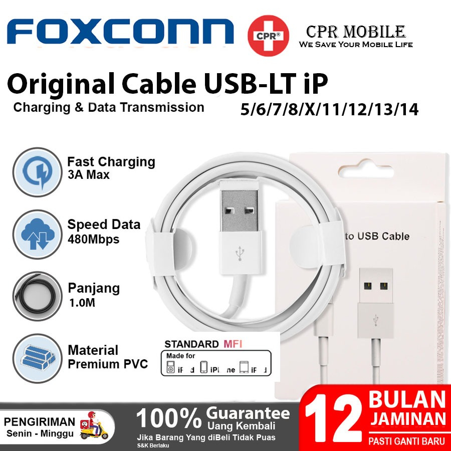 Foxconn USB to LT Fast Charge Cable Compatible for iP 5S/6S/7/8/X/11/12/13/14/Pro/Max | Shopee ...
