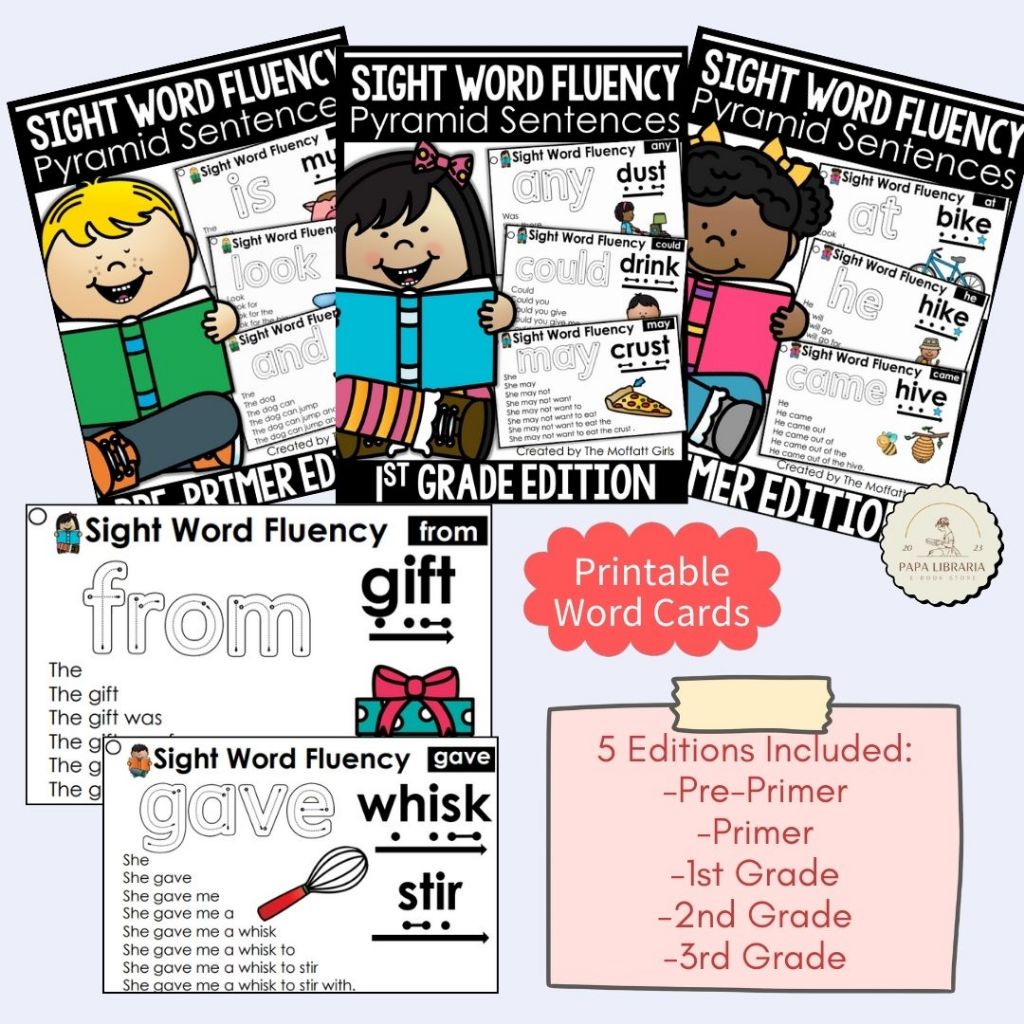 [5 sets] Sight Word Fluency Pyramid Sentences {PRINTABLE Word Cards ...