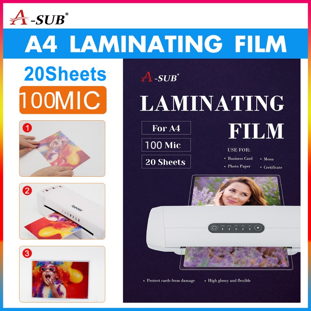 A-SUB A4 LAMINATOR FILM 20pcs Hot Process Laminate Film 100Micron (220mm X 308mm ) | Shopee Malaysia