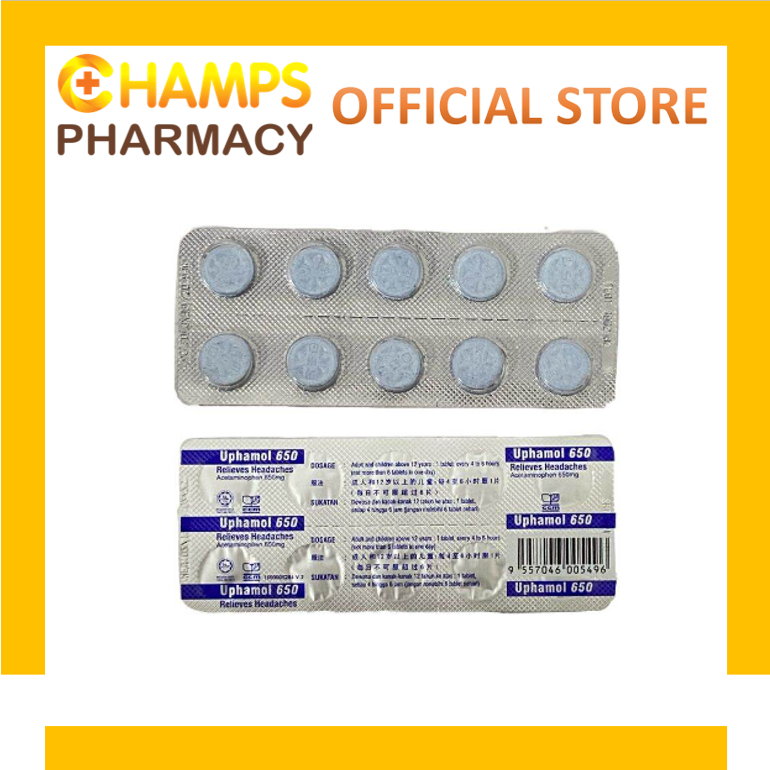 UPHAMOL PCM (PARACETAMOL) 650MG RELIEVES HEADACHES (10 TABLETS / STRIP ...