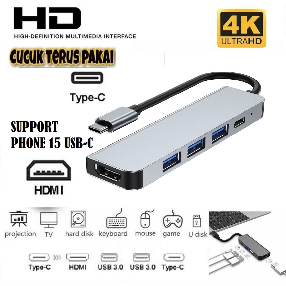 4 in 1 Adapter 2 Ports USB3.0 Pd Fast Charging and HDTV 4K to USB-C 3.1 ...