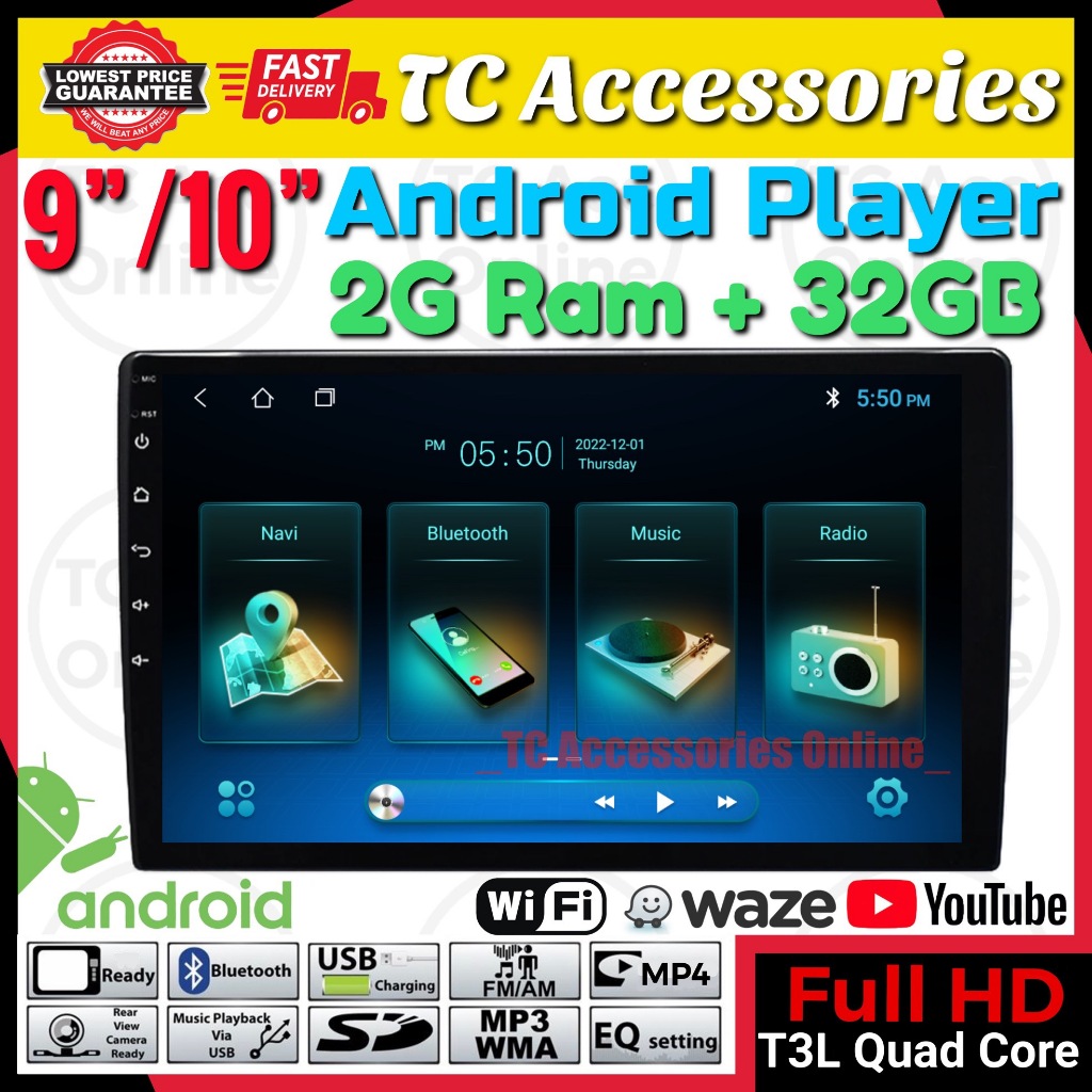 Car Android Player 9" 10" inch Best Quality T3L 2GB RAM+32GB Full HD ...