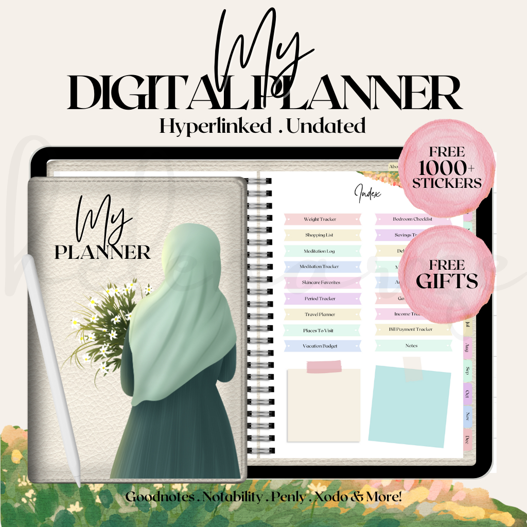 Undated Digital Planner, Pdf Hyperlinked Monthly Notepad Notebook ...
