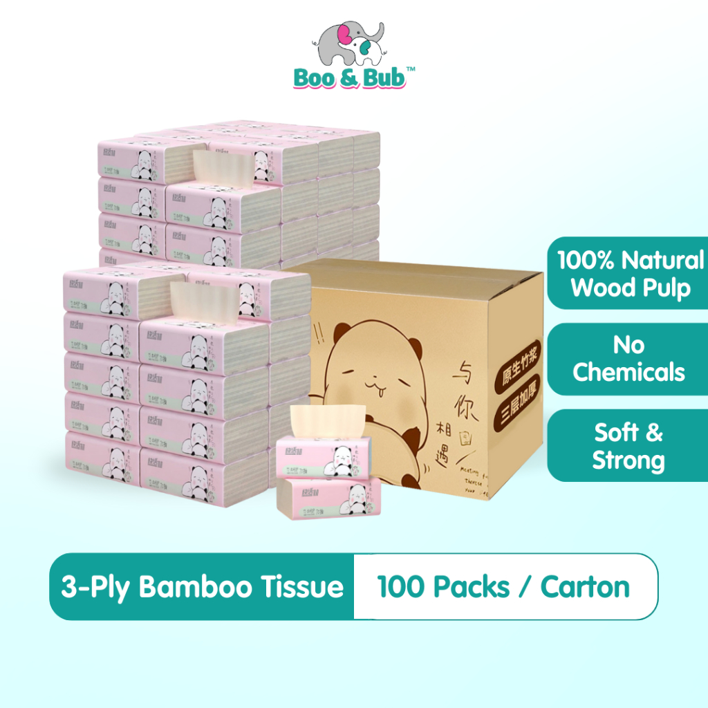 [100 Packs/ Carton] Boo&Bub Bamboo Tissue Soft Facial Tissue | Shopee ...