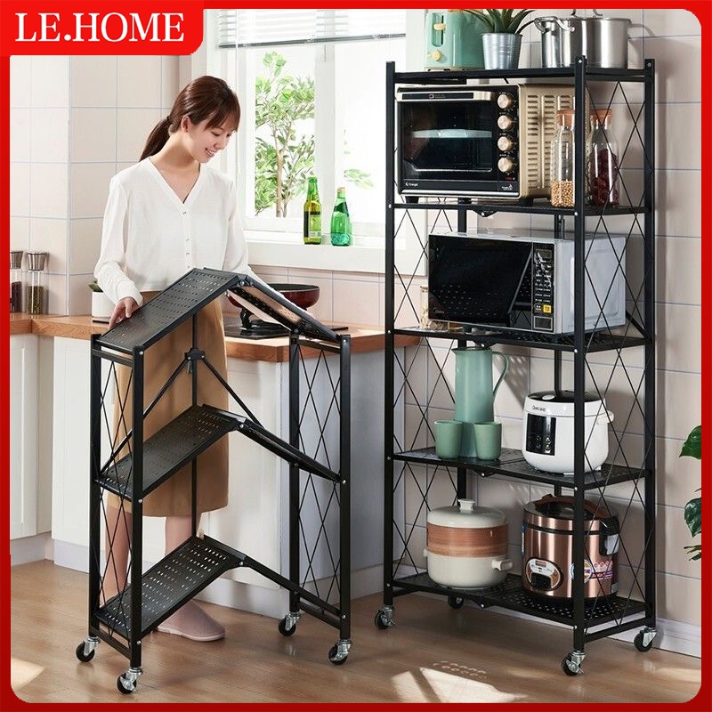 🎁Free gift🎁Foldable Storage Rack With Whee 3/4/5 Tiers Kitchen Rack ...