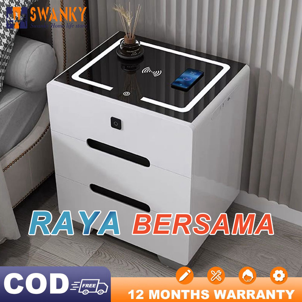 Smart side table drawer solid wood multifunction with 3-color lamp ...