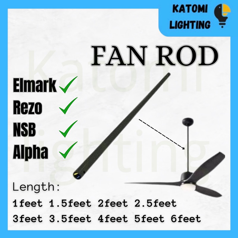 Long Ceiling Fan Rod Downrod Alpha NSB Rezo Elmark 1/1.5/2/3/4 Feet ...