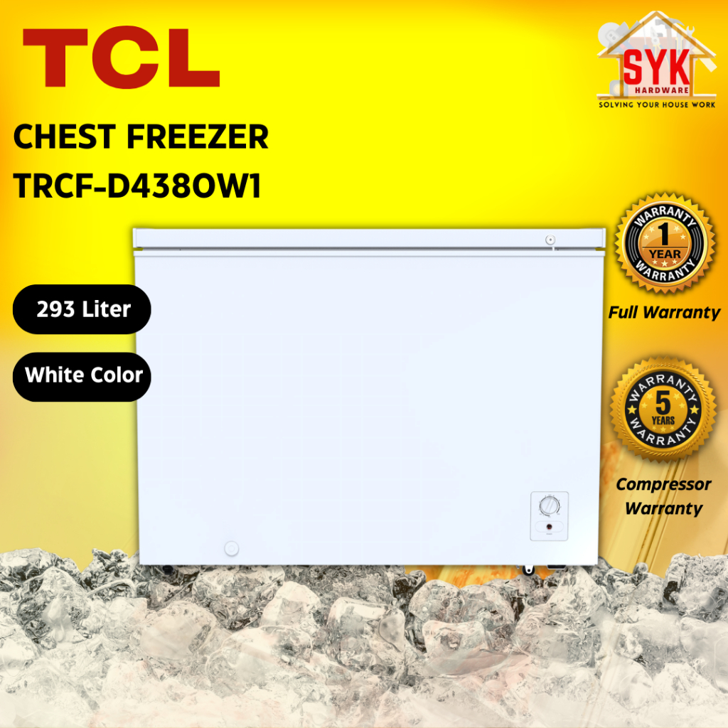 SYK TCL TRCF-D438OW1 Chest Freezer Fridge Deep Frozen Meat Fish Peti ...