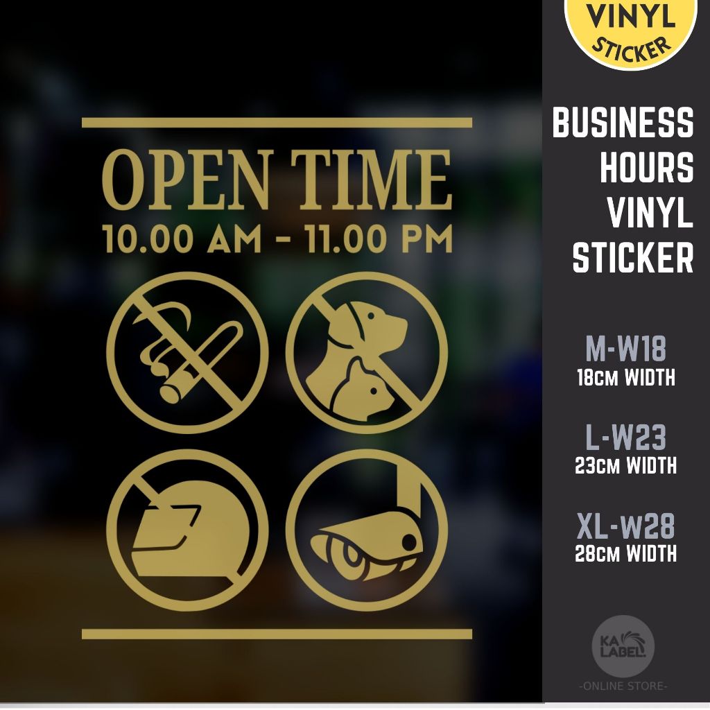 (Custom Made) BUSINESS HOURS / OPEN TIME - Vinyl Decal Sticker for Shop ...