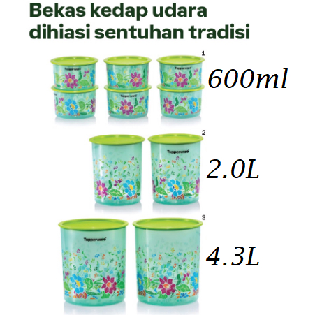 *Raya 2024*Full set 10pcs/1pc/2pcs*Tupperware Batik One Touch Topper Junior 600ml & Canister ...