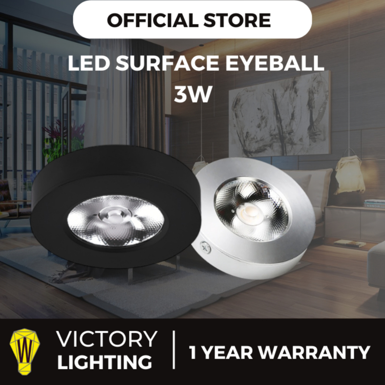 [1 YEAR WARRANTY ] Surface Eyeball LED 3W High Quality / Sliver / Black ...