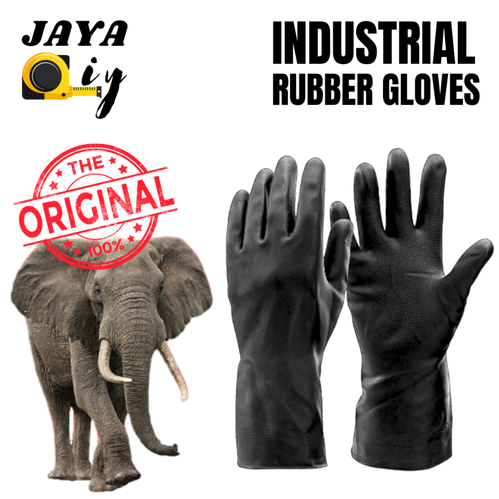 PREMIUM ELEPHANT Rubber Hand Glove Sarung Tangan Getah Hitam Industrial ...