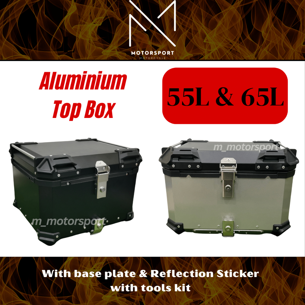 Top Box 55L/65L Motorcycle Box Extra Storage Top Box Extra Trunk Kotak Motor Aluminium Material ...