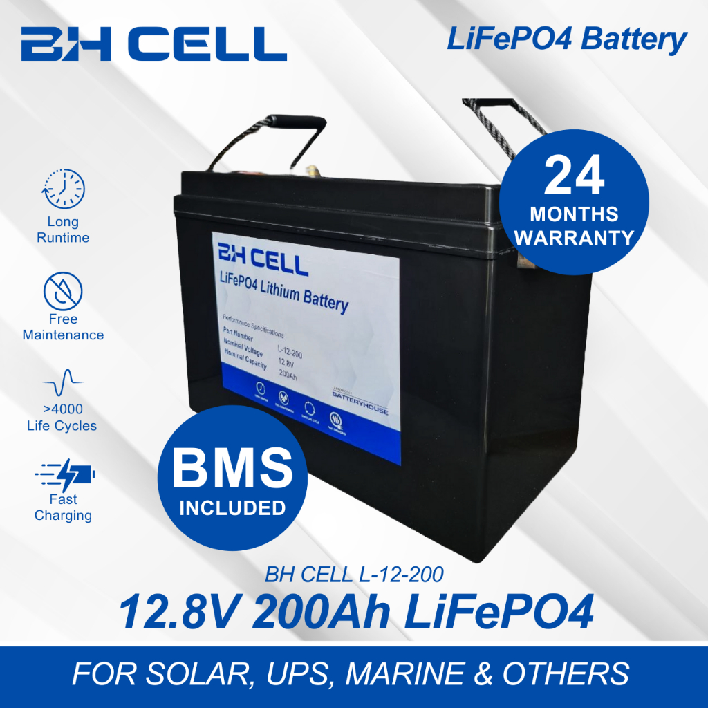 BH CELL L-12-200 LiFePO4 12.8V 200AH - 2 YEARS WARRANTY - BMS INCLUDED - MANUFACTURED IN ...