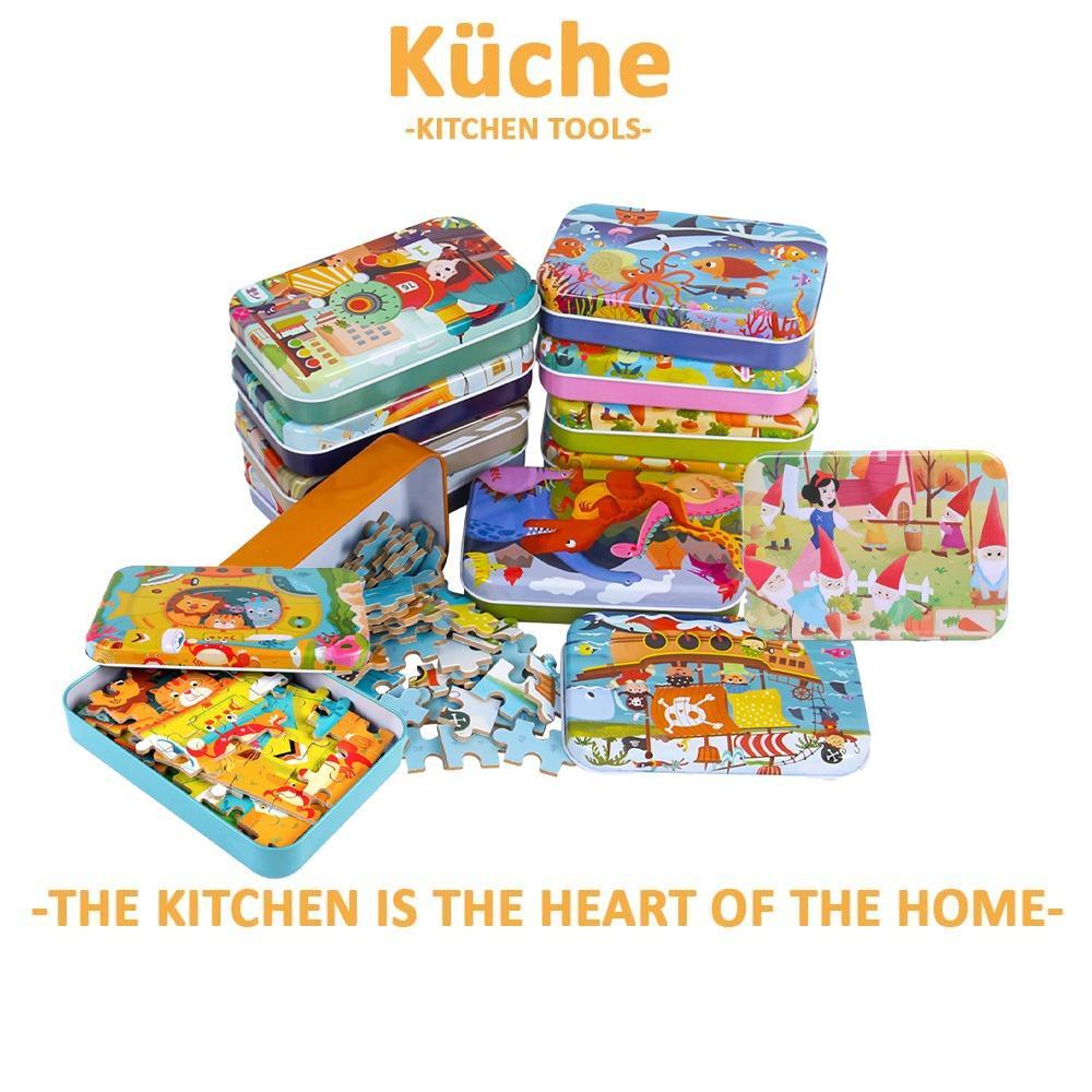 KUCHE Metal Box Puzzle Wooden Cartoon Jigsaw Puzzle Kids Study Learning ...