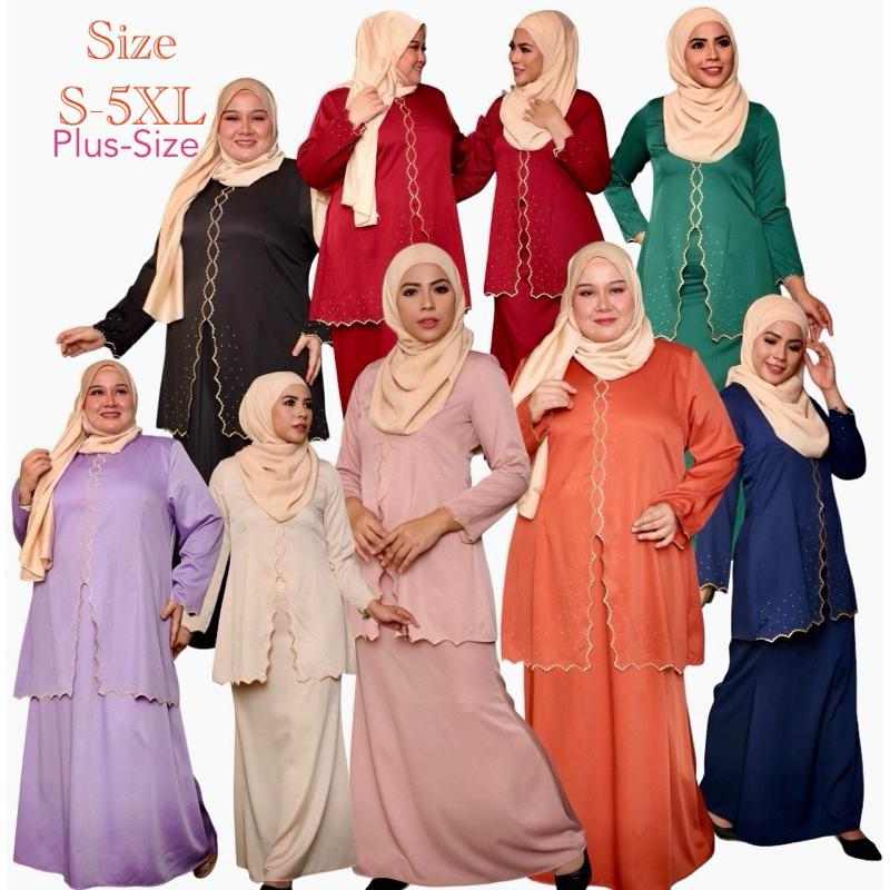 [S-5XL ] Baju Kurung Scalup Kebaya Morden Crystal Hot Brick Orange Plus-size Kurung Raya 2024 ...