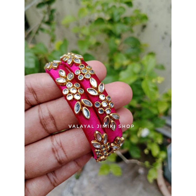 Silk thread handmade bangles with heavy kundan work | Shopee Malaysia