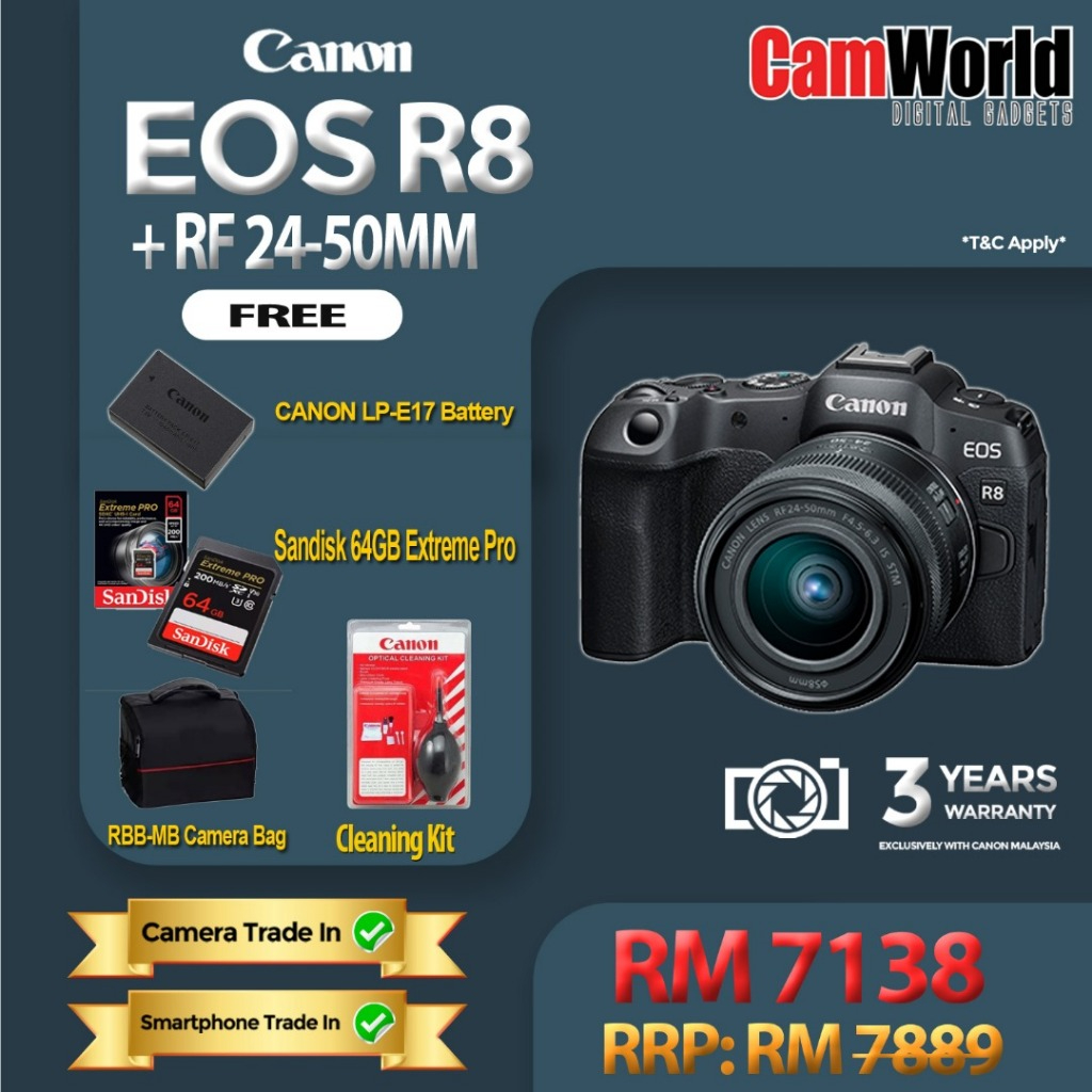 Canon EOS R8 Kit (RF24-50mm) with Battery, Bag, Card and Cleaning kit | Shopee Malaysia