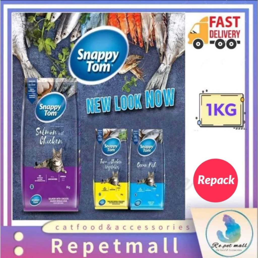 Snappy Tom 1KG Repack Dry Cat Food/Makanan Kucing (Oceon Fish /Salmon ...