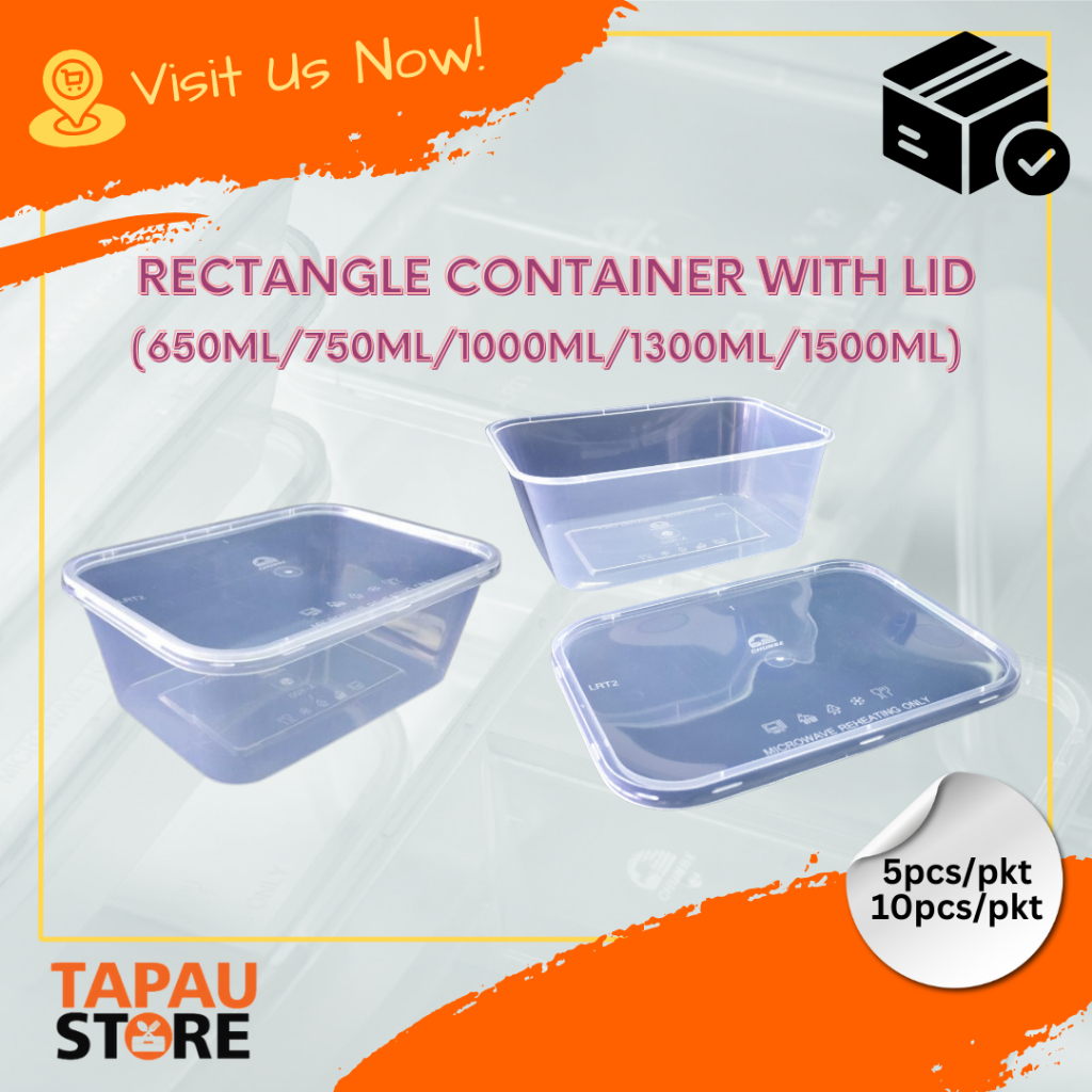 (Small Pack) PP Rectangle Container with Lid (CB Brand - 650ml / 750ml / 1000ml /1300ml / 1500ml ...